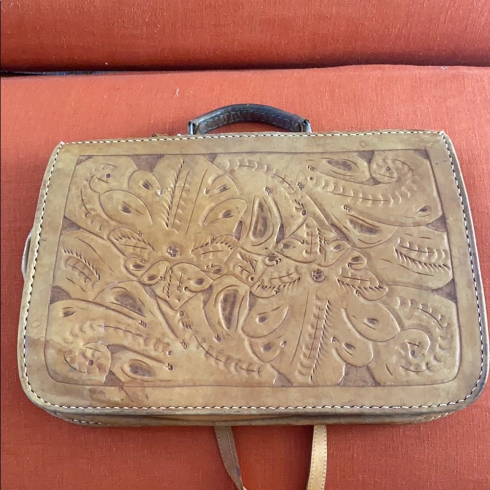 Vintage Hand Tooled Leather Briefcase - Gem